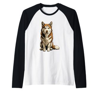 Whyitsme Design Roter und wei&szlig;er Sibirischer Husky-Hund Illustration Raglan