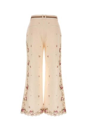 Zimmermann Womens Printed Linen Patience Pant Cream-Pinkrose Exterior: Pantaloni Cream/pinkrose Trousers