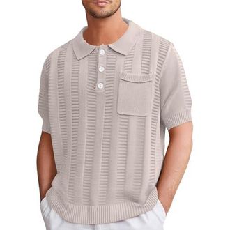 Generic Polo pour homme - Chemise d&eacute;contract&eacute;e &agrave; manches courtes - Col en V - Creux - Respirant - Chemise d&eacute;t&eacute; pour homme, beige, XXL