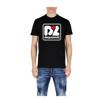 Dsquared2 Schwarzes T-Shirt mit Frontprint - - Tops - Herren - Schwarzk - M