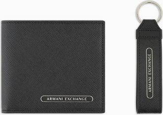 A|X Armani Exchange Mens Essential, Barcelona Side Lettering Logo Wallet Gift Set, Black, TU