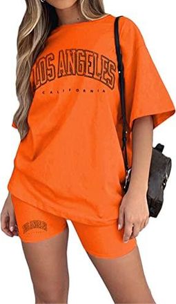 TOMWELL Femmes Survêtement Casual Ensemble 2Pcs Suit Ample Manches Courtes Col Rond Été Oversize T-Shirt Imprimé + Legging Courts Short Jogging Sportswear Fem