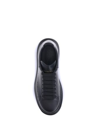 Alexander McQueen Mens Leather Sneakers Black Black-Black Trainers Black/black