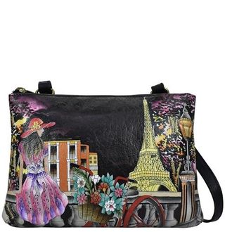 Anuschka Small Zip Around Crossbody, Petit Sac à bandoulière avec Fermeture éclair Femme, Paris at Night, Taille Unique