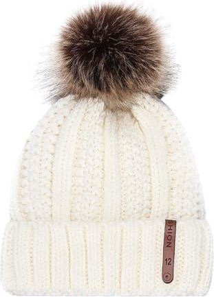 Generic Bonnet chaud &agrave; rayures pour femme en laine &eacute;paisse et solide, Blanc., taille unique