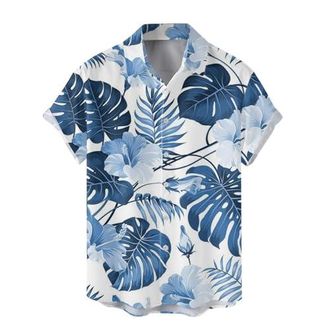 Generic Chemise sans Repassage Hawa&iuml;enne - Chemise Manche Courte Homme Hawaienne Fleurs Button &Eacute;t&eacute; Chemisette Tropicales Aloha Imprim&eacute; Shirt Funky Casual Chem