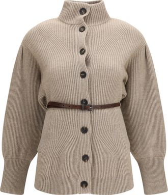 Brunello Cucinelli High-Neck Virgin Wool Blend Cardigan - Brown