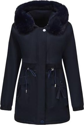 Generico Manteau Femme Dhiver Long Élégant Veste Manteaux À Capuche Chaud Veste Automne Hiver Vestes Décontracté Rembourré Parka Polaire Outwear Avec Zip Et Po