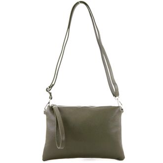 modamoda.de T186 Damen Leder Clutch Umh&auml;ngetasche Abendtasche handmade in Italy, Farbe:Olivgr&uuml;n