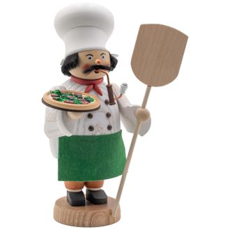 Rudolphs Schatzkiste R&auml;ucherfigur Pizzab&auml;cker mit Pizza BxHxT 16x22x13cm NEU Rauchen Rauchfigur Rauchmann R&auml;ucherfigur R&auml;ucherkerze Smoker Kerze Figur Mann Holz Seiffen Er