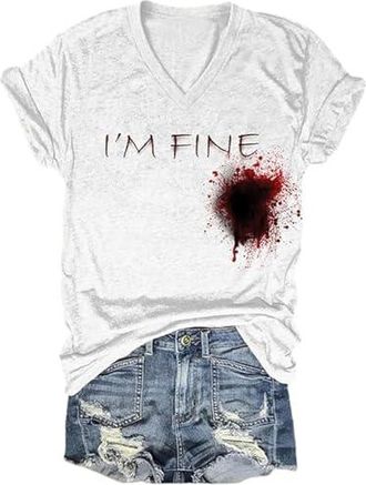 Generic T-shirt « Im Fine » avec éclaboussures de sang 2026 - Costume dHalloween, Noir, 4XL