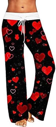Generic Pantalon de Saint-Valentin 2026 pour femme, imprim&eacute; imprim&eacute; avec cordon de serrage &agrave; la taille, jambe large, Noir, L