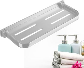 Generic Schwebendes Klappregal - zusammenklappbares Badezimmerregal aus Aluminium, an der Wand montierter Organizer f&uuml;r Toilettenartikel und Handt&uuml;cher | plat