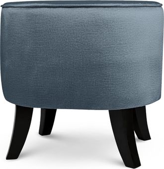 MG Design Ovaler Samt-Hocker 42 x 52 cm in Blau mit Holzbeinen - Gepolsterter Fu&szlig;hocker f&uuml;r Wohnzimmer oder Schlafzimmer