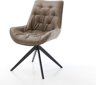 DELIFE Drehstuhl Taimi-Flex Mikrofaser Taupe Vintage Kreuzgestell breit Schwarz 360&deg; drehbar Wippfunktion, Esszimmerst&uuml;hle