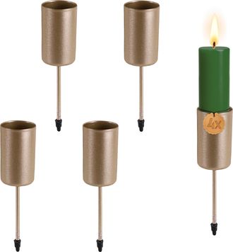 Matches 21 Kerzenhalter 4er Set Metall Gold &Oslash; 2,3 cm mit Stab - Adventskranz Kerzent&uuml;llen f&uuml;r Stabkerzen