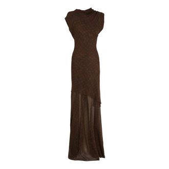 Cortana Femme, Robes, Brun, Taille: 42 FR Copal, longue robe en soie imprim&eacute; terre