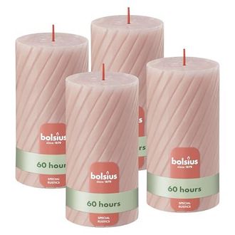 Bolsius Bolsius Rustikale Stumpenkerzen - Geriffelt - Hellrosa - 4er Set - 13 cm - Dekorative Haushaltskerzen - Mit nat&uuml;rlichem Pflanzenwachs - Ohne Palm&ouml;l