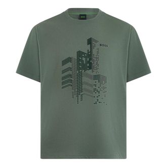 HUGO BOSS Homme, Tops, Vert, Taille: XS T-shirt en coton avec imprim&eacute;