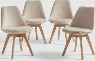 Aqa Set 4 Sedie Imbottite In Velluto Con Gambe In Legno Layla - Ecr&ugrave;