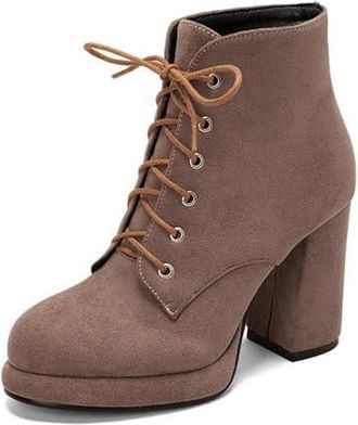 Generic Bottines à lacets pour femme avec bout rond et talon haut - Chaussures dhiver tendance et décontractées, café, 40.5 EU