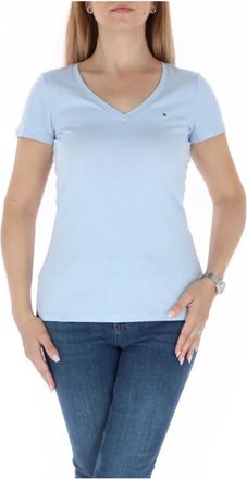 Tommy Hilfiger Femme, Tops, Bleu, Taille: 40 FR T-shirt en coton &agrave; col en V et manches courtes
