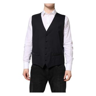 Dolce & Gabbana Homme, Costumes, Noir, Taille: 3XL Gilet Formel en Laine Noire Robe