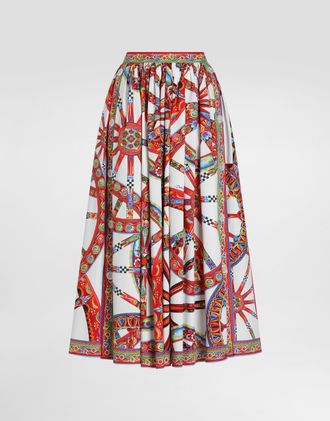 Dolce & Gabbana Maxirock Aus Popeline Mit Carretto-print - Frau Collection Mehrfarbig 42