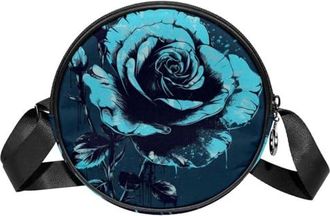 Generic Sac &agrave; bandouli&egrave;re Circle pour femme, petit sac &agrave; bandouli&egrave;re bleu noir rose avec fermeture &eacute;clair, bretelles r&eacute;glables, sac &agrave; main rond d&eacute;contract&eacute; po