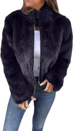 Generic Veste chaude en peluche pour femme - Manteau en polaire tendance pour femme - Cardigan court &agrave; poils longs ouvert sur le devant - Manteau d&eacute;contract&eacute; 