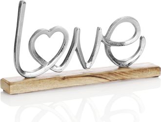 Com-Four Deko Aufsteller love - Schriftzug aus Metall auf Mangoholz-Sockel - Deko-Schriftzug zum Hinstellen - 33x17,5x5cm (01 Stück - Love 32cm)