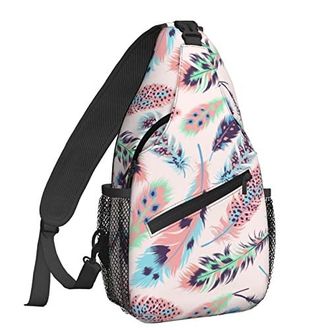 Generic Plumes Brillantes Sac Poitrine Multifonctionnel Pochette Epaule Antivol Sac Banane Pour Camping Quotidien Randonn&eacute;e