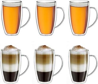 Creano Verre isotherme &agrave; double paroi avec anse - 400 ml - Grand verre &agrave; double paroi en verre borosilicate - &agrave; caf&eacute;/th&eacute; - 6 x 400 ml