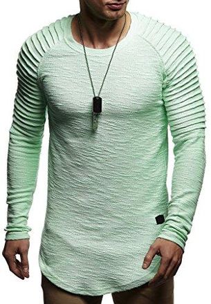LEIF NELSON LN8310 Sweat-shirt de motard pour homme - Col rond - Coupe ajustée - En coton - Basique - Manches longues - Blanc - Col rond - Noir - Manches longues,