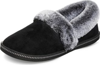 Skechers Cozy Campfire - Team Toasty Flache Hausschuhe Damen, Schwarz (Black Microfiber Suede/Faux Fur Line Blk), 39.5 EU
