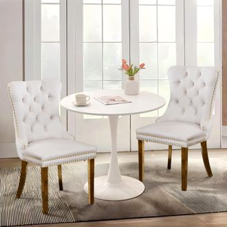 Generic 3-teiliges Esszimmerset - 31,5 Schwarzer Runder Tisch Und 2 Bouclé-Stühle(Beige4-white,Set of 3)