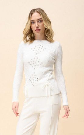 Passioni Strickpullover mit Kristallverzierung und Schn&uuml;rung