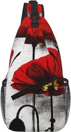 Generic Sacoche Port&eacute; &eacute;paule Magnifique impression &agrave; lencre de coquelicots Polyester Sling Bag Mode Crossbody Bag pour Voyage Camping Homme