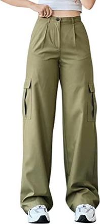 Minetom Femme Pantalon Cargo Streetwear Straight Trousers Biker Pantalon de Sportive Jogging Sweatpants avec Poches A Vert L