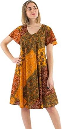 Coline Robe Courte évasée imprimé Patch Ethnique - Couleur : Orange - Taille : S/M