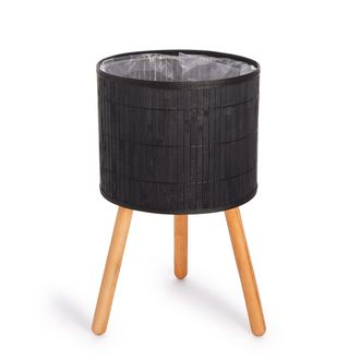 Paco Home Blumentopf Übertopf Natur Rattan Set mit Folieneinsatz Pflanzentopf Auslaufsicher Groß für Zimmerpflanzen, Farbe:Schwarz, Sets:2pcs Set/Design 4