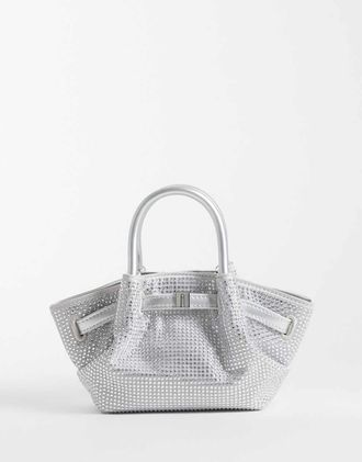 JW PEI Hana mini cabas &agrave; strass argent&eacute;