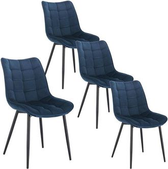 Woltu 4 x Esszimmerst&uuml;hle 4er Set Esszimmerstuhl K&uuml;chenstuhl Polsterstuhl Design Stuhl mit R&uuml;ckenlehne, mit Sitzfl&auml;che aus Samt, Gestell aus Metall, Blau