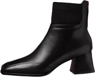 Generic Bottines &eacute;l&eacute;gantes &agrave; talon bas pour femme - Bout carr&eacute; - Fermeture &eacute;clair - Pour femme, Noir, 39.5 EU