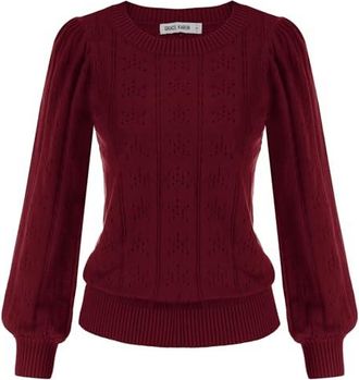 Grace Karin Pull pour femme - Col rond - Manches longues - Pour le quotidien - &Eacute;lastique - Pour lautomne et lhiver, rouge fonc&eacute;, XXL