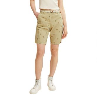 Tom Tailor Damen Chino Bermuda Shorts mit G&uuml;rtel 1031285, 29579 - Green Print Leaf Design, 32
