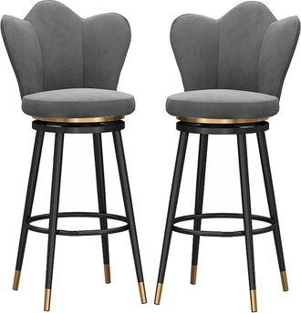 Generic Drehbarer Barhocker mit bl&uuml;tenf&ouml;rmiger R&uuml;ckenlehne, K&uuml;cheninsel-Barhocker in Tresenh&ouml;he mit Fu&szlig;st&uuml;tze und schwarzen Metallbeinen f&uuml;r Kneipen, Esszimme