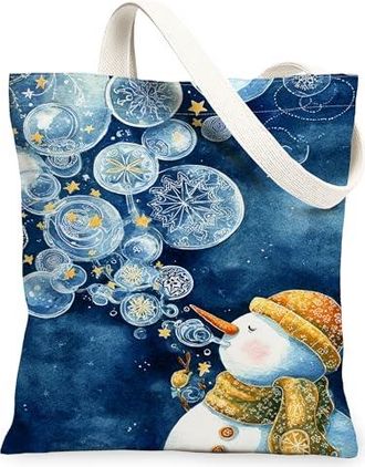 Generic Sac fourre-tout en toile motif bonhomme de neige, r&eacute;utilisable, l&eacute;ger et lavable, pour le shopping, les voyages, la plage, 33 x 38,1 cm