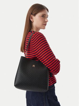Tommy Hilfiger Handtasche Th Icon Shoulder Bag Mono AW0AW19000 Schwarz