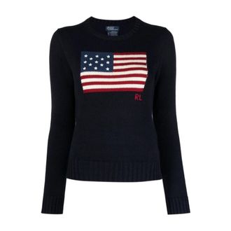 Ralph Lauren Femme, Pulls, Bleu, Taille: 38 FR Flag Cotton Crewneck Sweater
